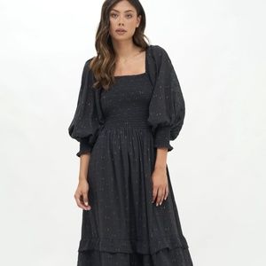 Oliphant | Dresses | Oliphant Smocked Top Ruffle Midi Dress | Poshmark